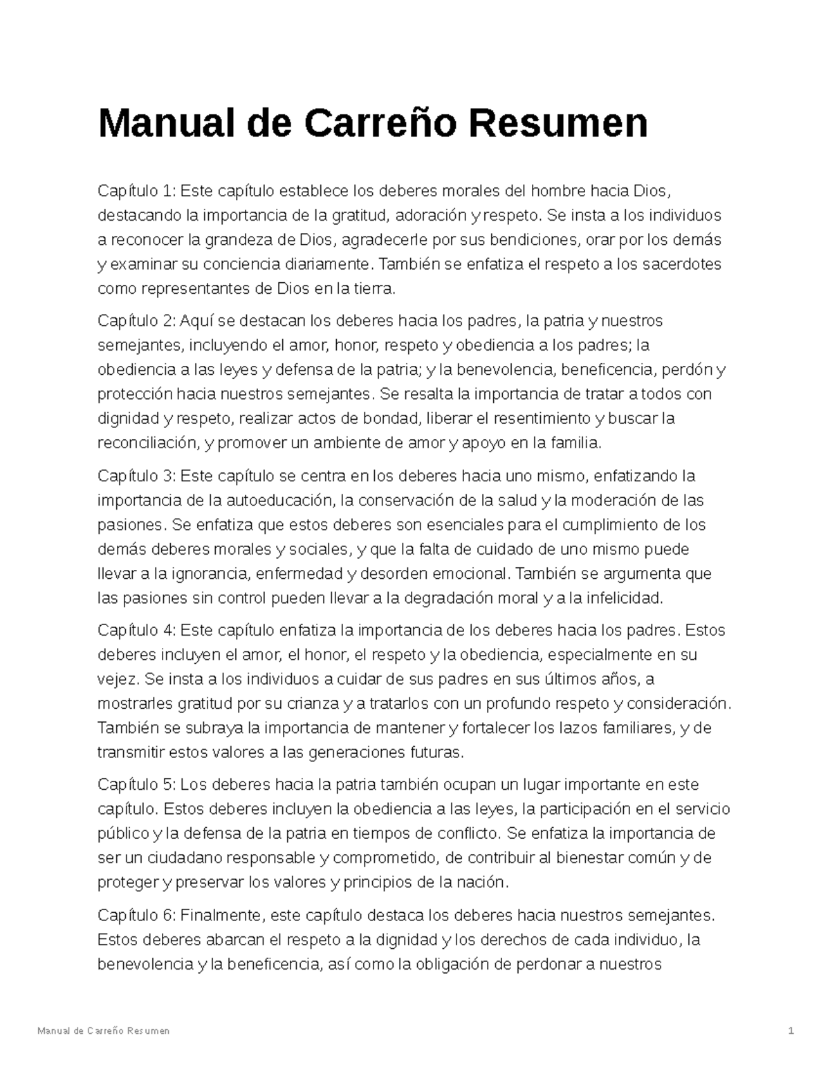 Resumen manual de Carreño - Manual de Carreño Resumen 1 Manual de Carreño Resumen Capítulo 1 ...