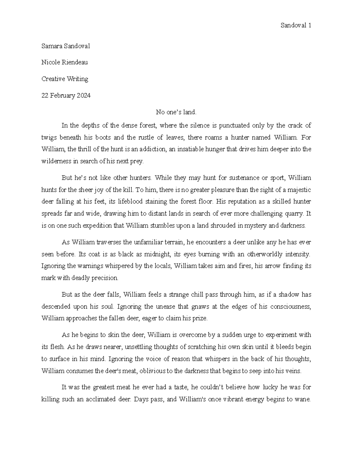 Short story draft - OUeghoiqrygq0rughqeoiruhqeu - Sandoval 1 Samara ...