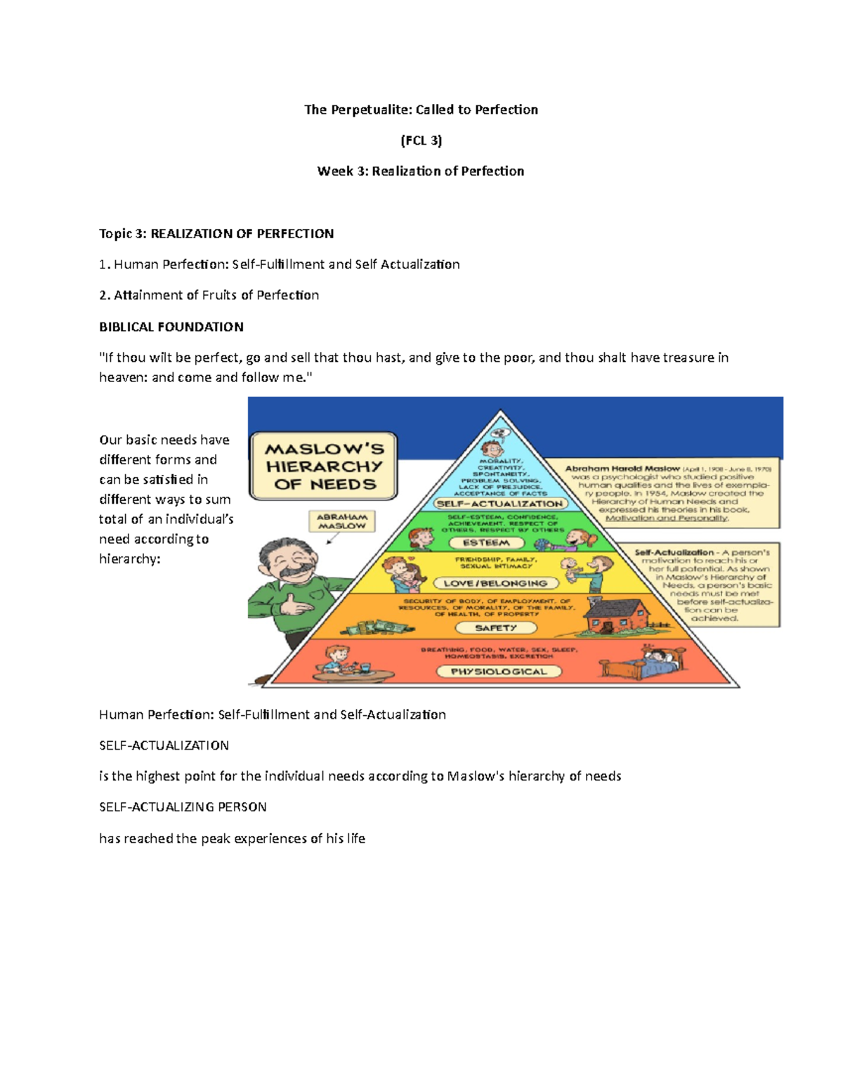 Week 3 Realization of Perfection - The Perpetualite: Called to ...