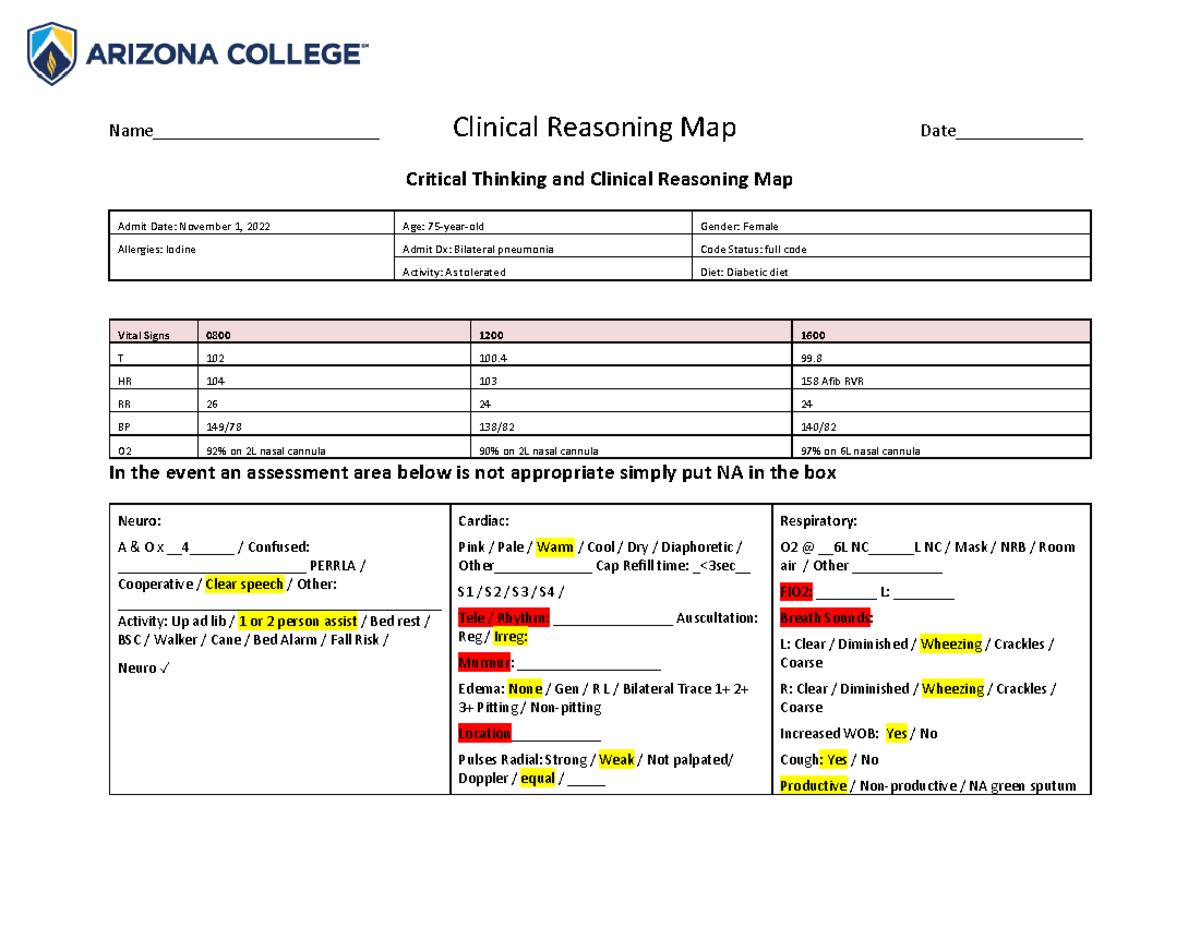Critical Thinking Map Adult Health - Critical Thinking and Clinical ...