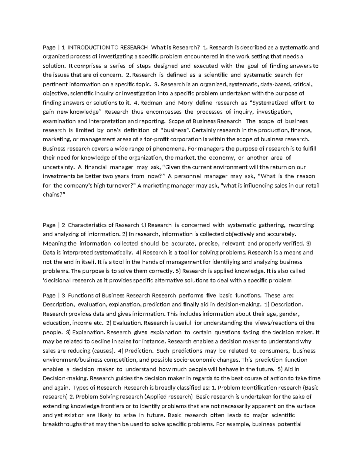 Research notes - Page | 1 INTRODUCTION TO RESEARCH What is Research? 1 ...