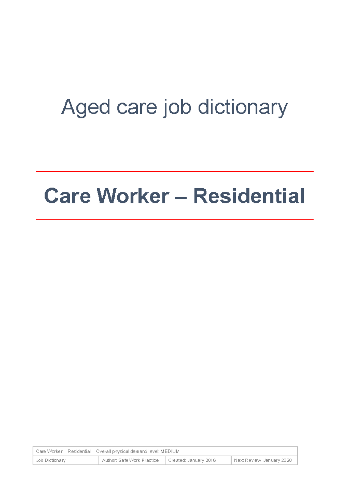 Aged care care worker residential all tasks - Aged care job dictionary ...