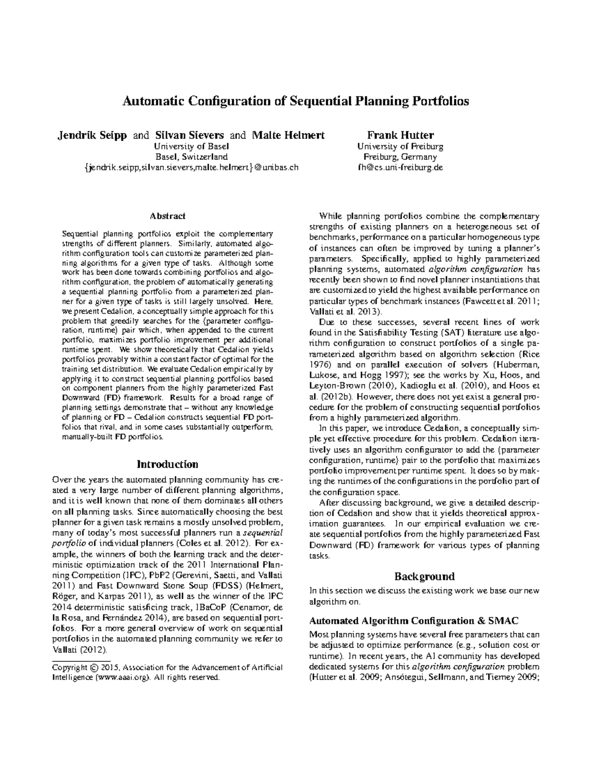 Automatic Configuration of Sequential Planning Portfolios - uni ...
