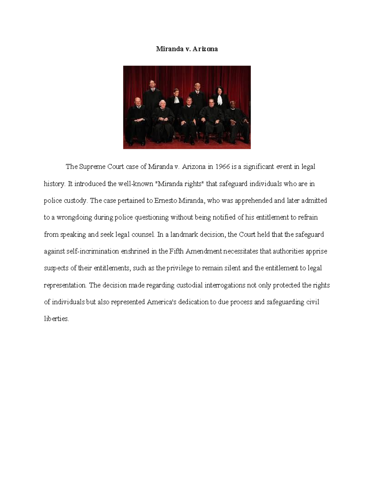 Civil Rights - Miranda v. Arizona The Supreme Court case of Miranda v ...