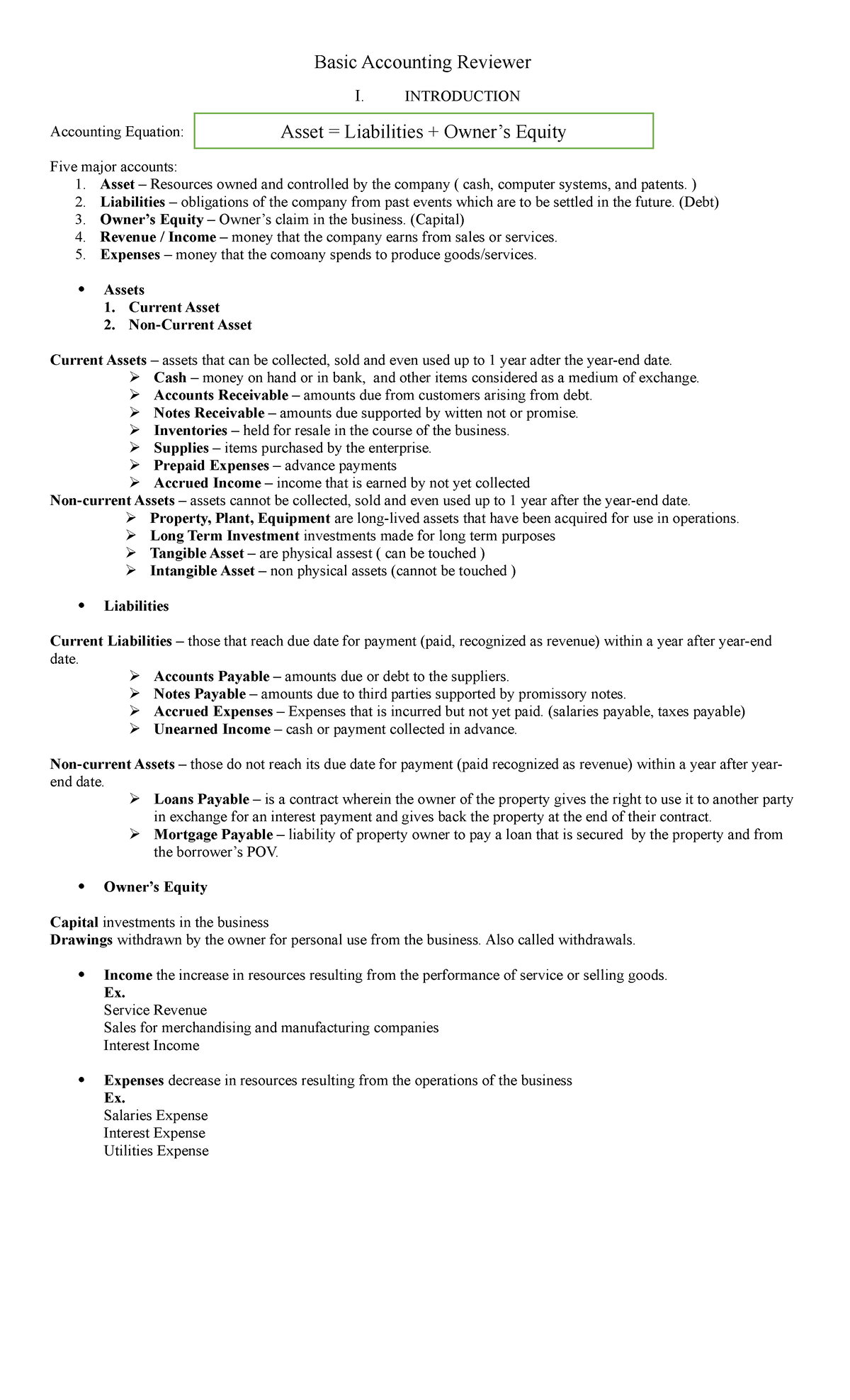 Reviewer Intoduction Accounting Cycle - Basic Accounting Reviewer I ...