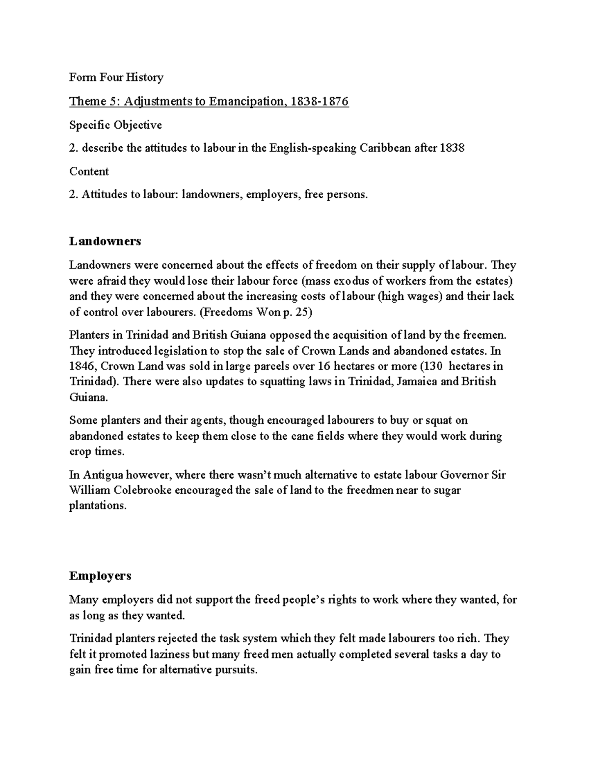 History - Theme 5: Adjustments to Emancipation, 1838-1876 - Form Four ...