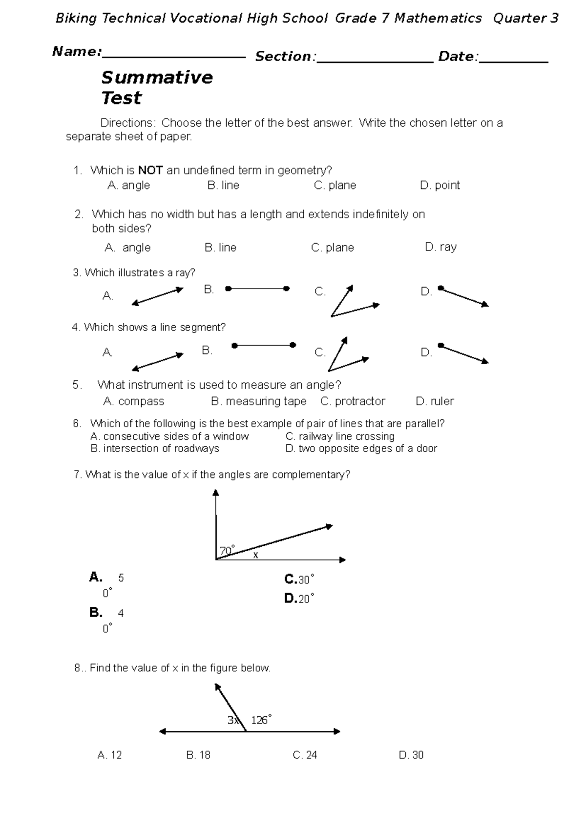 Summative Test - Lecture notes for grade 7 math - Biking Technical ...