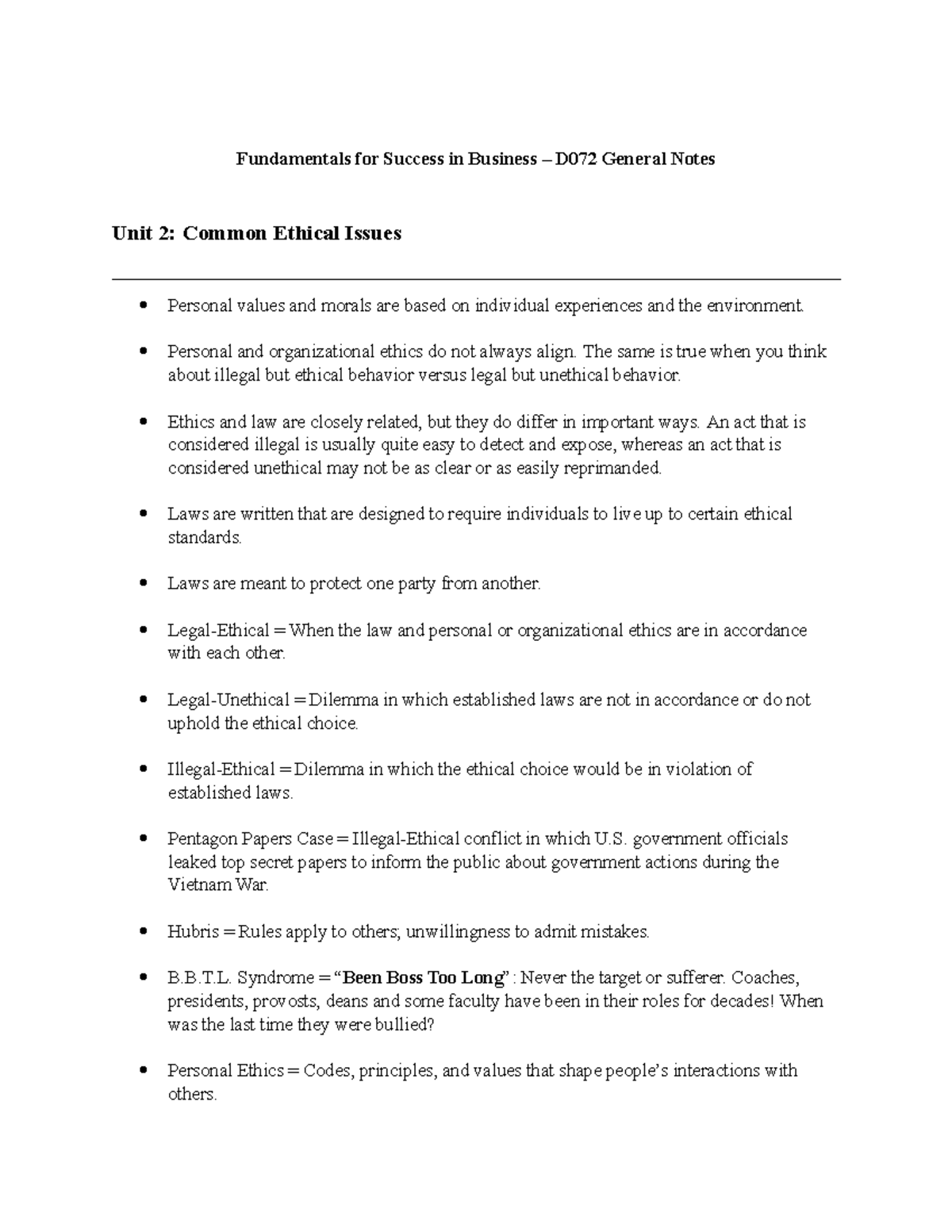 D072 General Notes Part 1 - Fundamentals for Success in Business – D072 ...