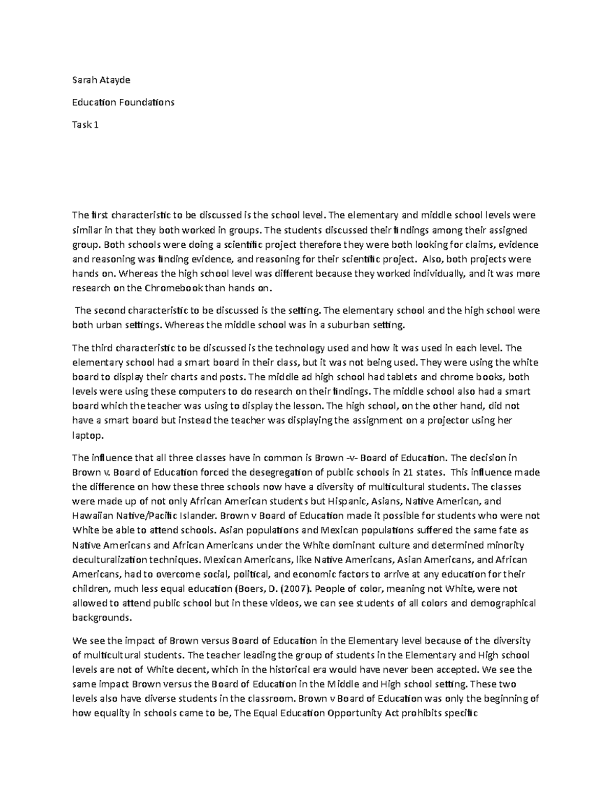 Education Foundations - Sarah Atayde Education Foundations Task 1 The ...