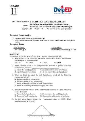 Quarter 4 Module 6 Stat - 1 Self-Learning Module in STATISTICS AND ...