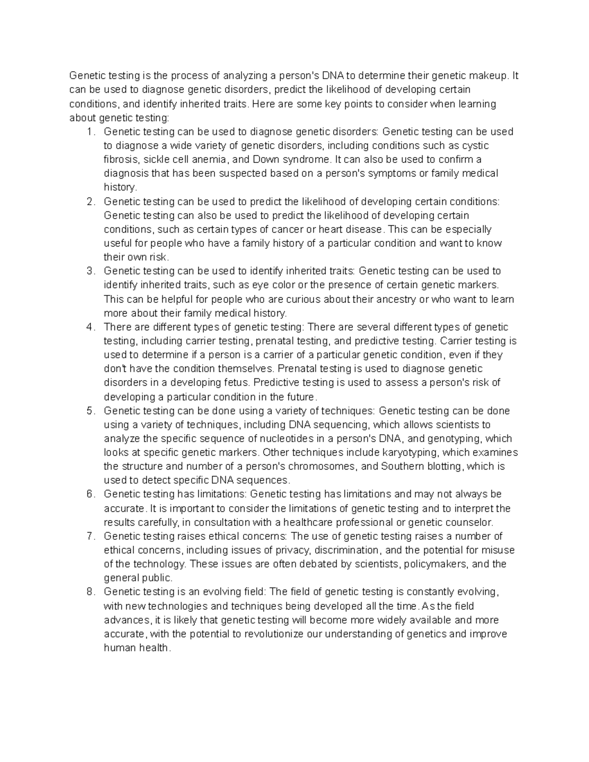 Genetic testing - It can be used to diagnose genetic disorders, predict ...