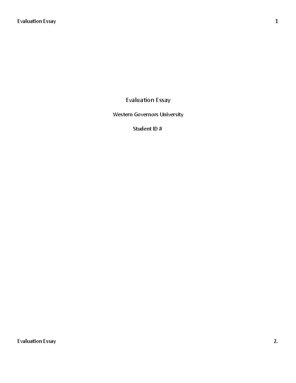 C455 Task 2- English Comp - Evaluation Essay 1 Evaluation Essay Western ...