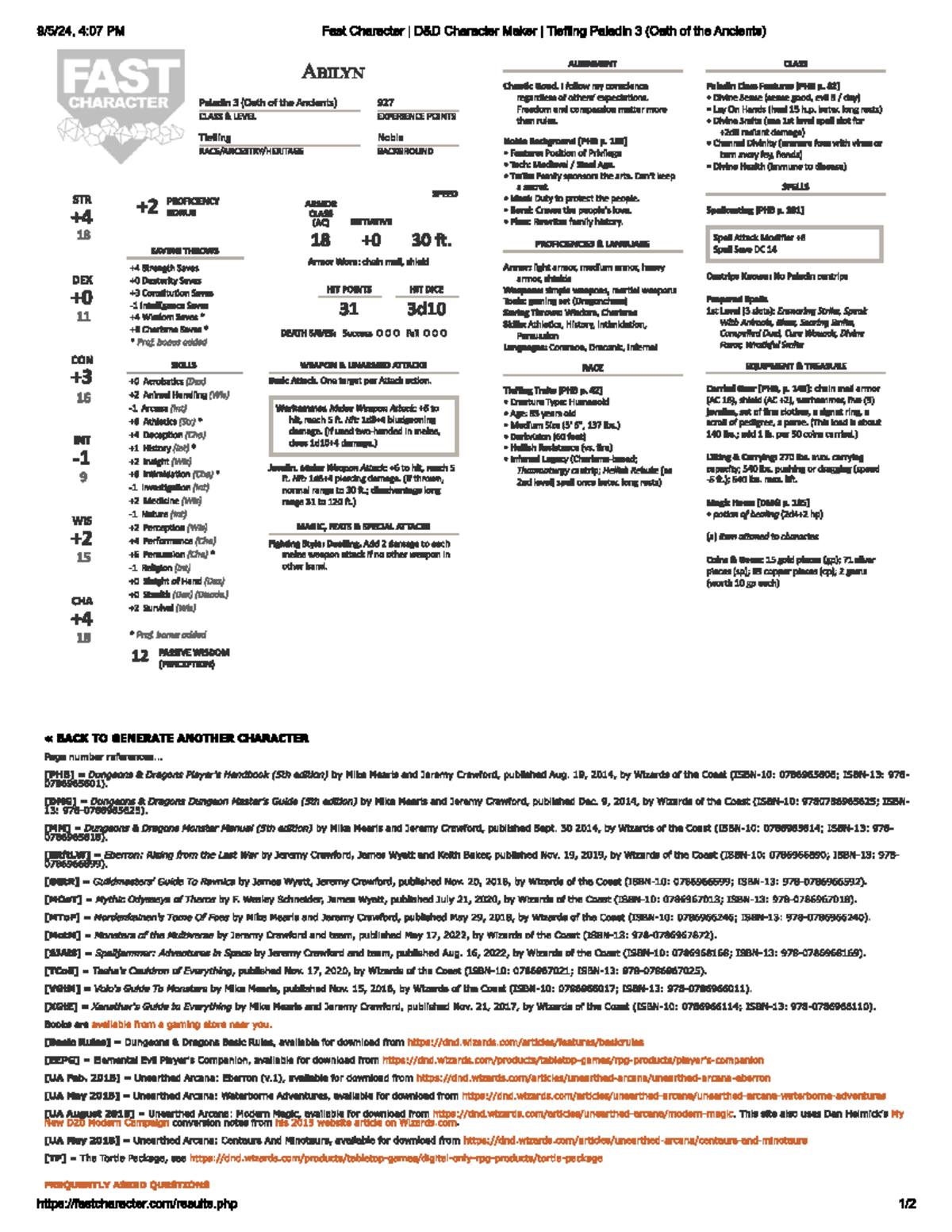 Abel DND - ewqf - 4:07 PM Fast Character Character Maker I Tiefling ...