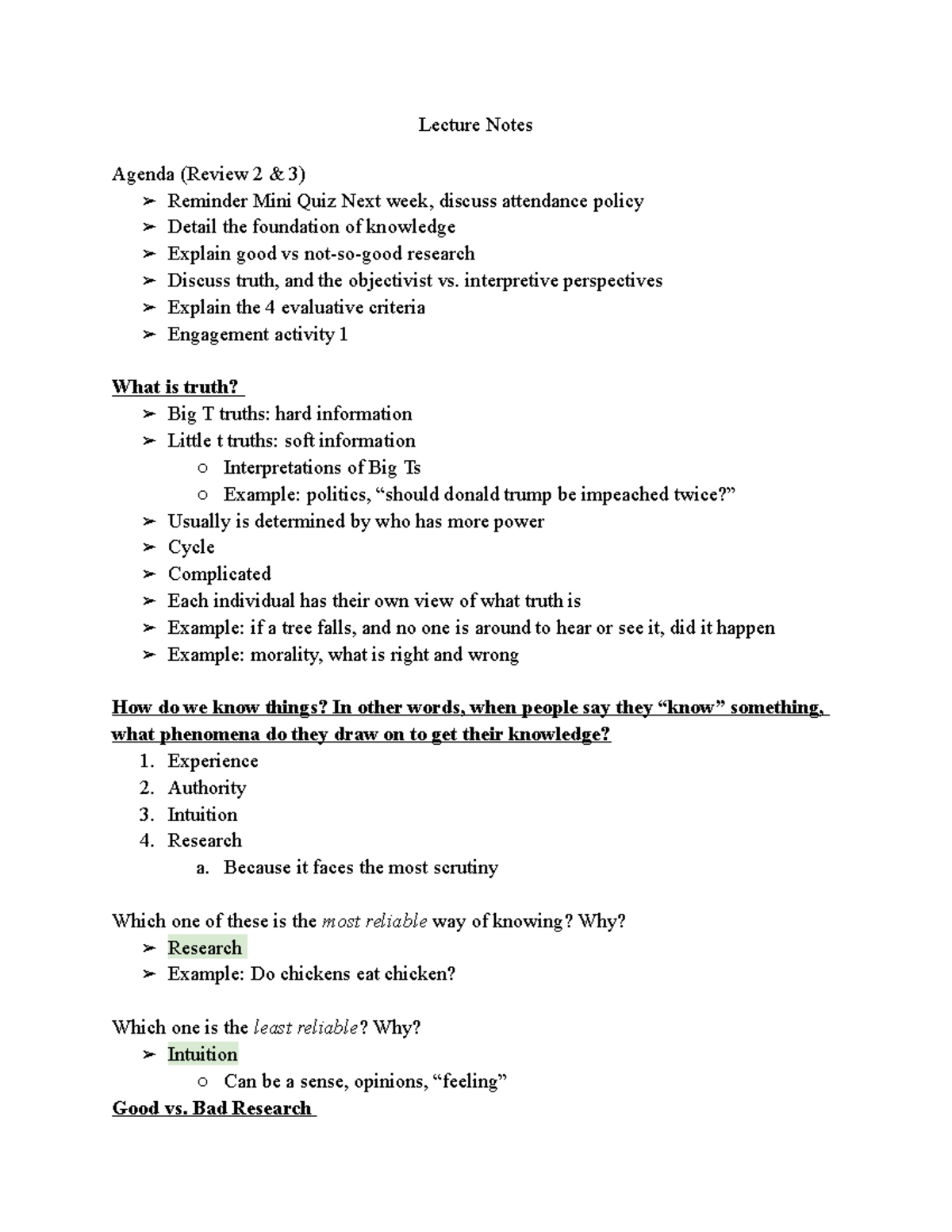 1 - lecture notes from class - Lecture Notes Agenda (Review 2 & 3 ...