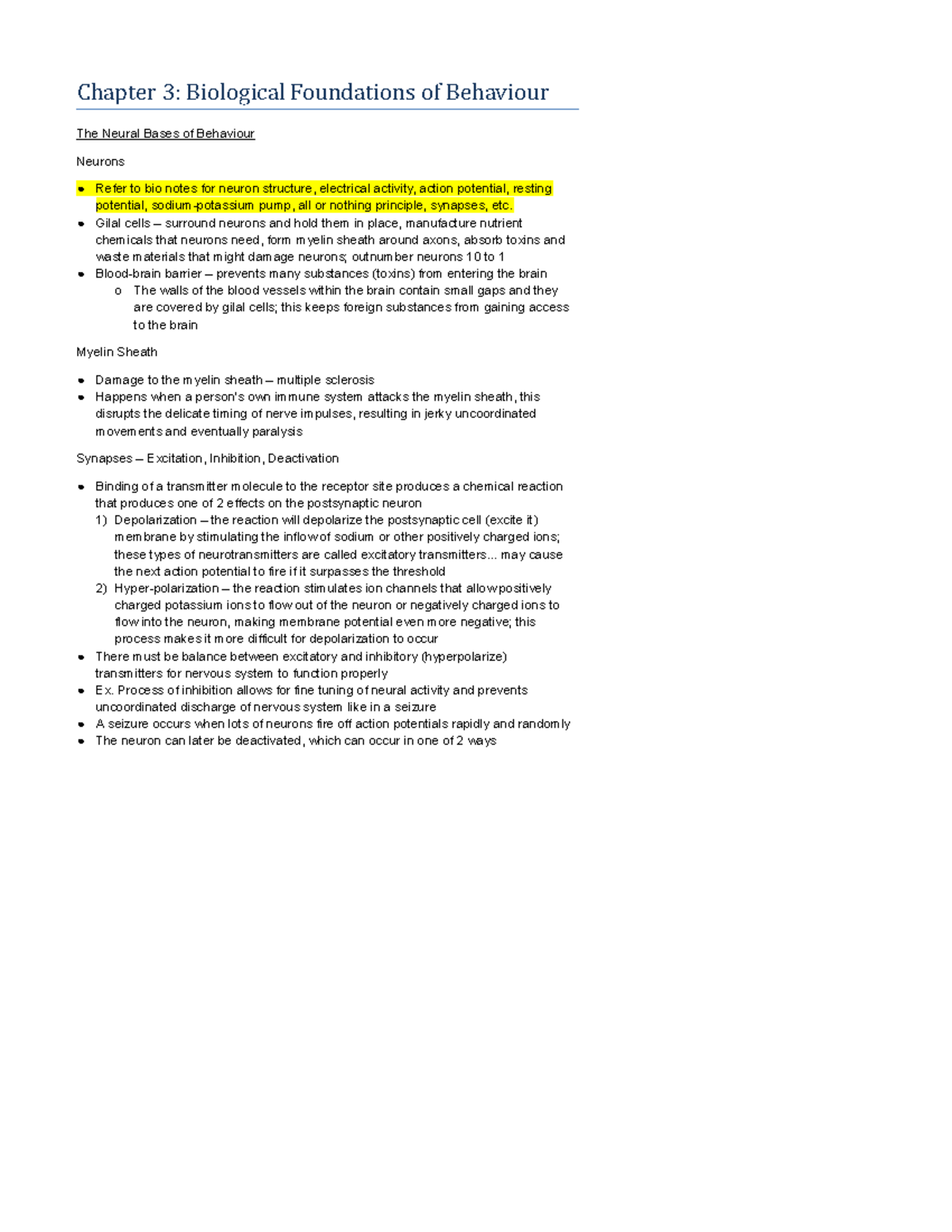 Chap 3.docx - Google Docs - Chapter 3: Biological Foundations of Behaviour The Neural Bases of ...