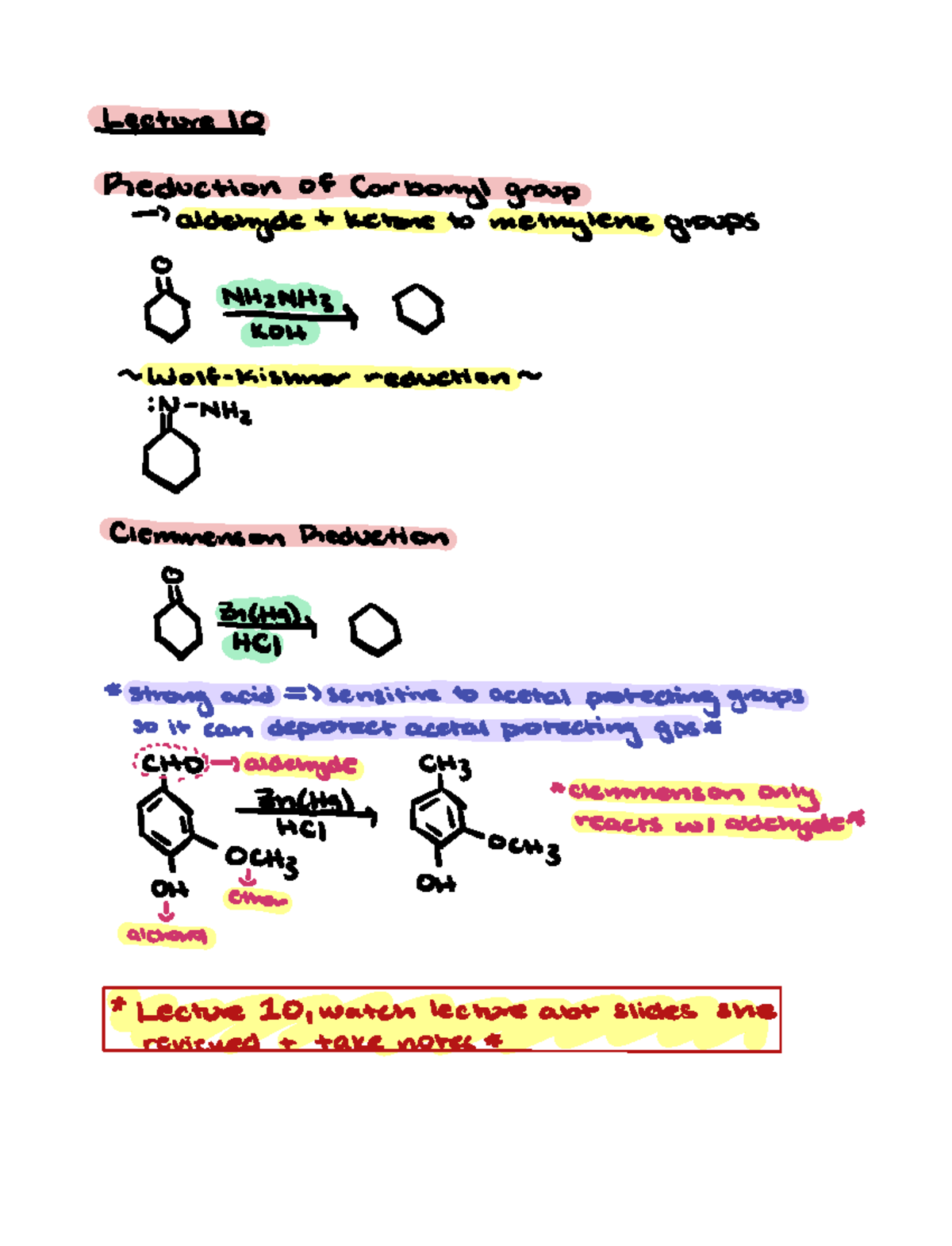 Lecture 10 - Professor Shabbir. OCHEM 2 - Lectured Reduction of ...