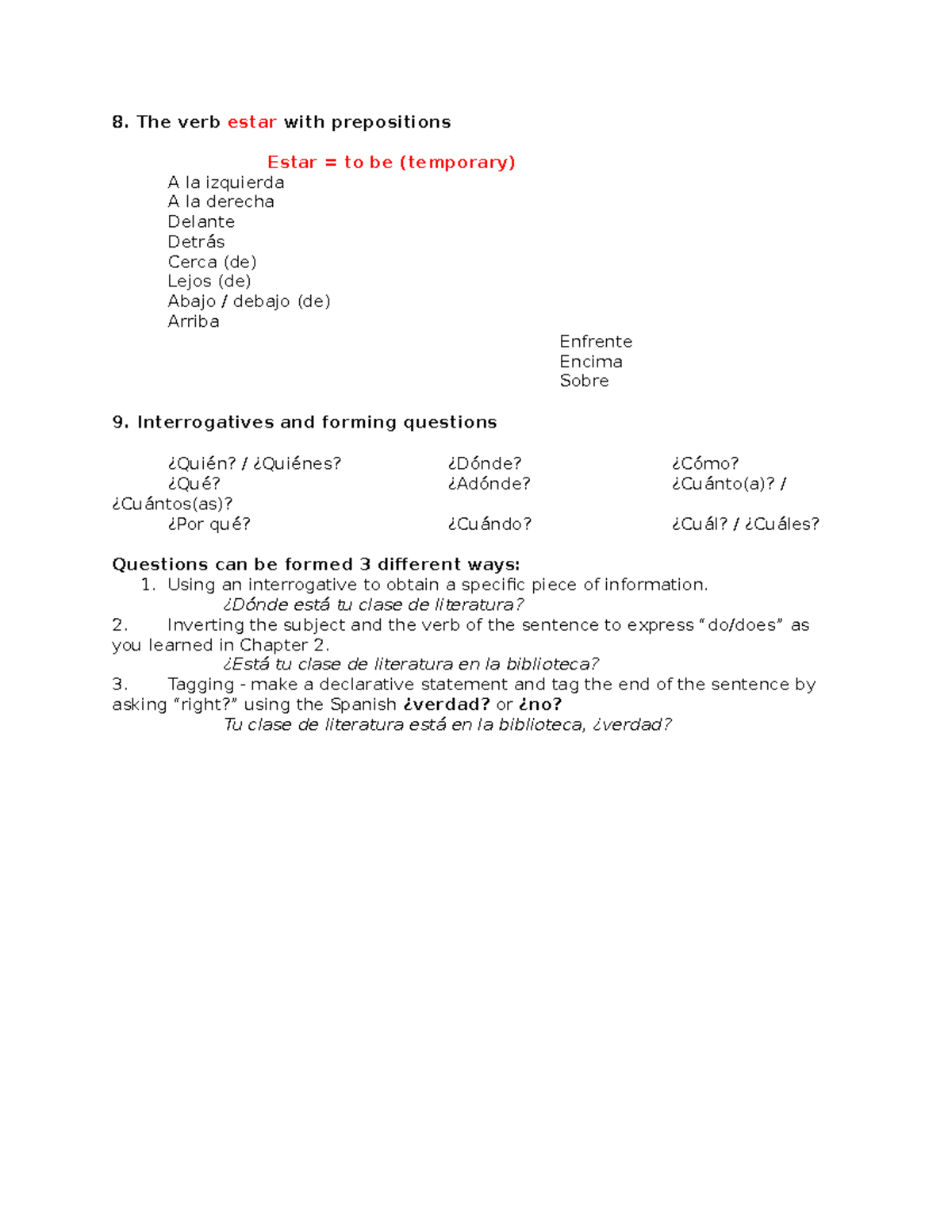 Son 101 6 - spanish final practice - The verb estar with prepositions ...