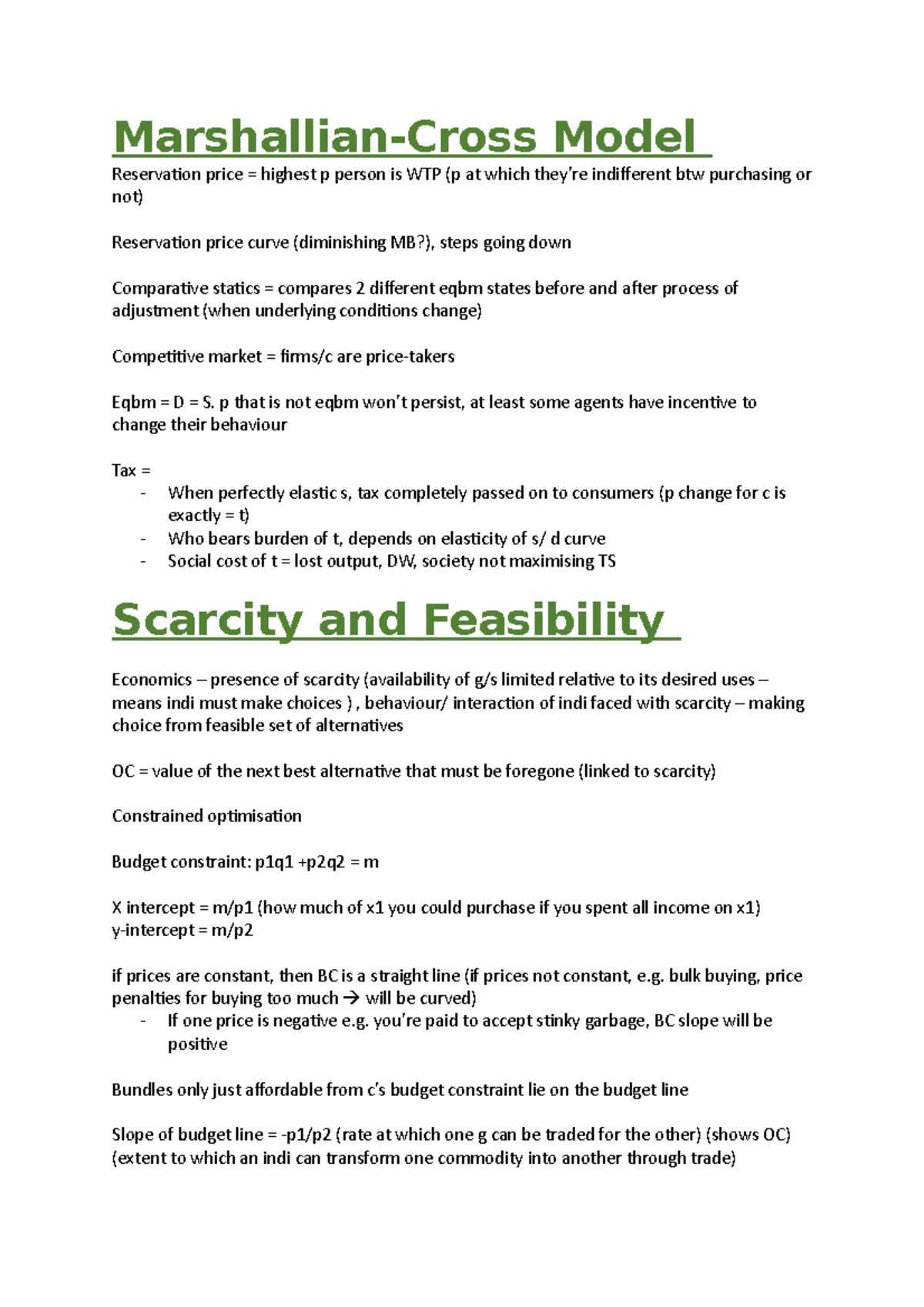 Microeconomics 2 ECON2101 exam notes - Marshallian-Cross Model ...