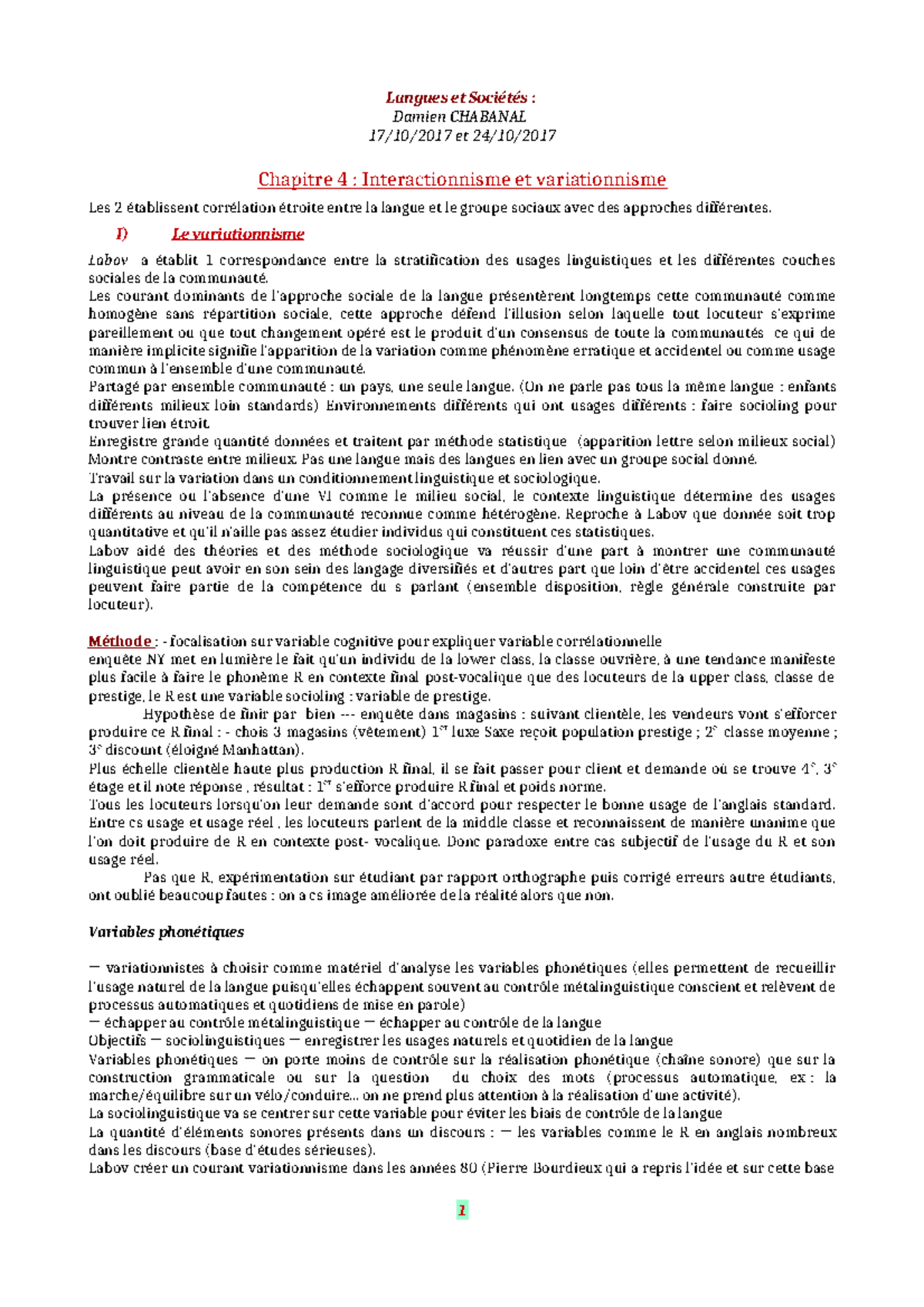 Cours magistral 4 - Langues et Sociétés : Damien CHABANAL 17/10/2017 et ...