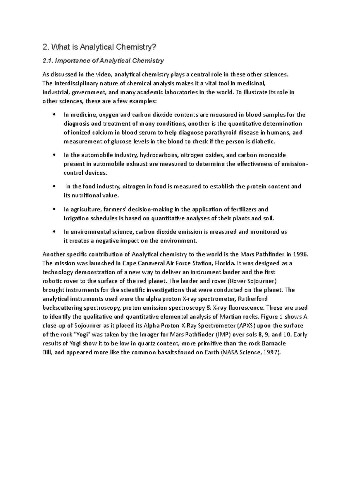 CHEM 23 Notes 1 - 2. What is Analytical Chemistry? Importance of ...