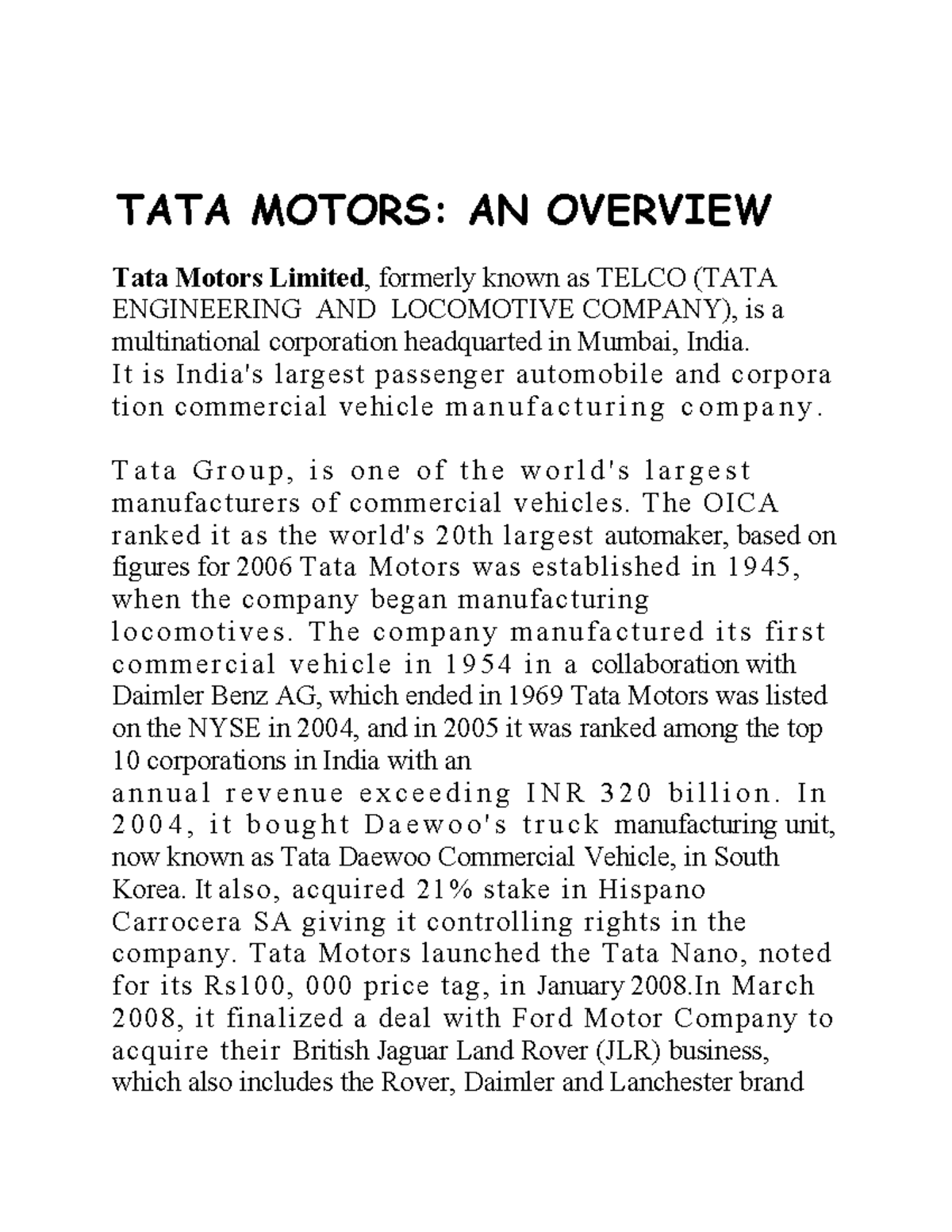 Marketing Strategy - MARKETING TATA MOTORS: AN OVERVIEW Tata Motors ...
