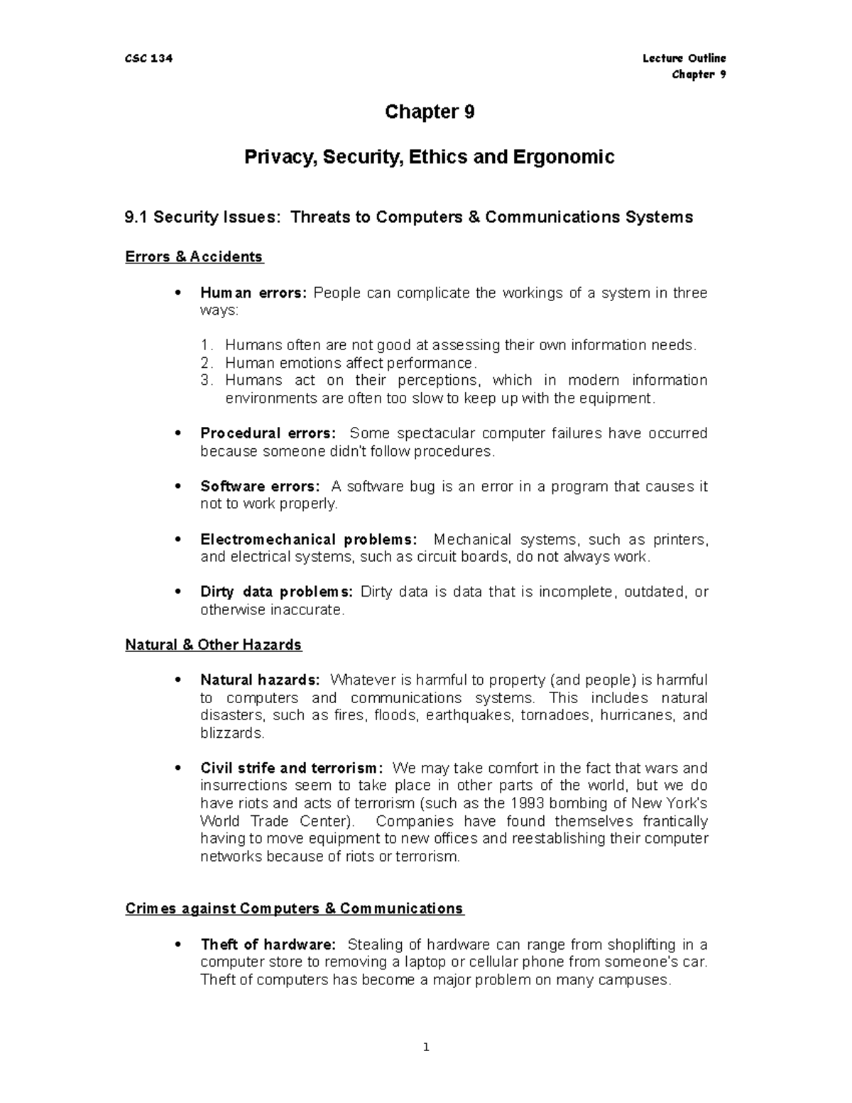 Cp9 csc134 - CSC - Chapter 9 Chapter 9 Privacy, Security, Ethics and ...
