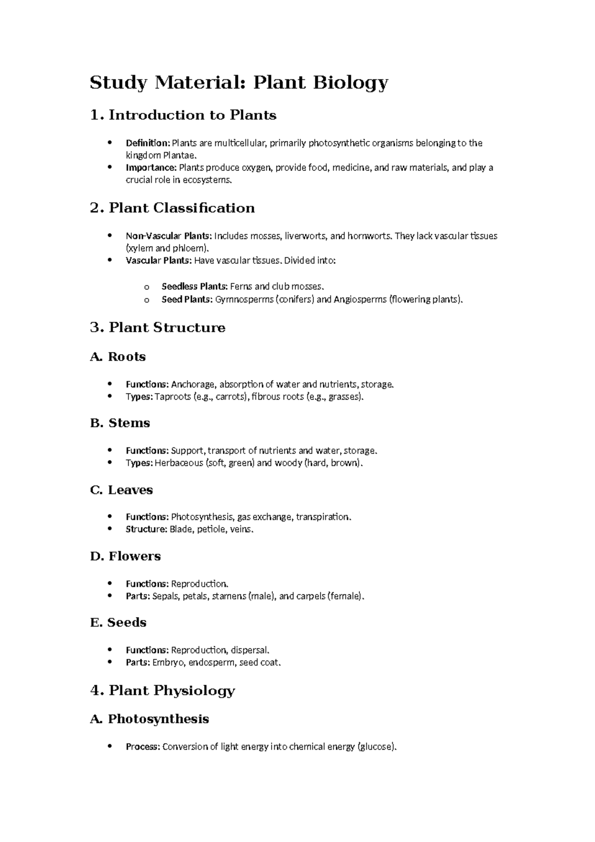 Plant biology - Study Material: Plant Biology 1. Introduction to Plants ...