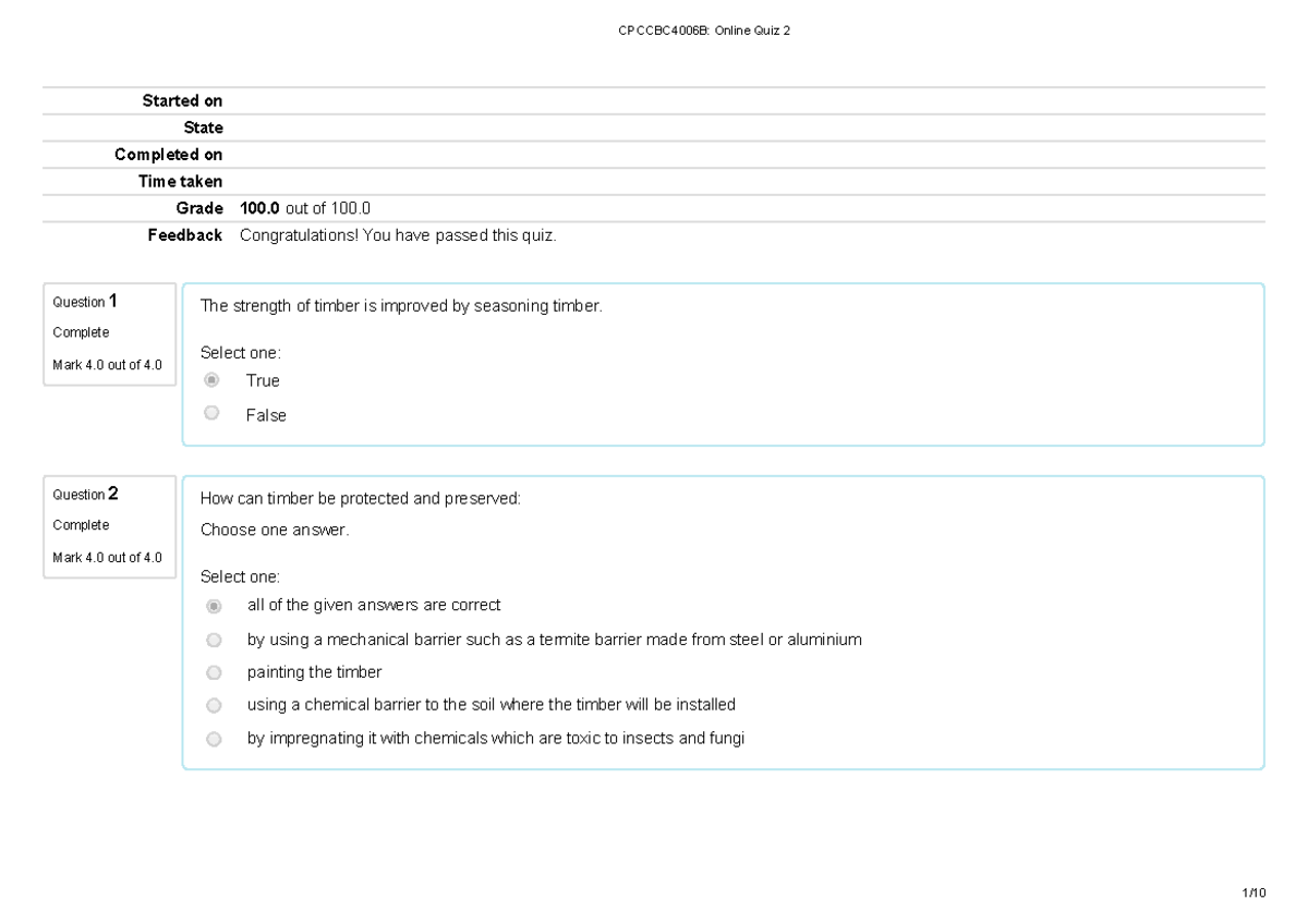 Cpccbc 4006B - Quiz 2 - Question 1 Complete Mark 4 out of 4. Question 2 ...