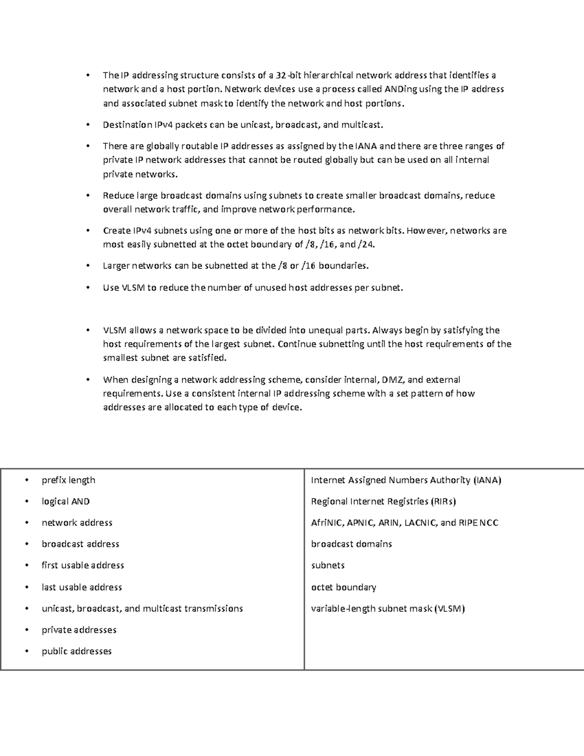 Study Guide - Module 6 - The IP addressing structure consists of a 32 ...