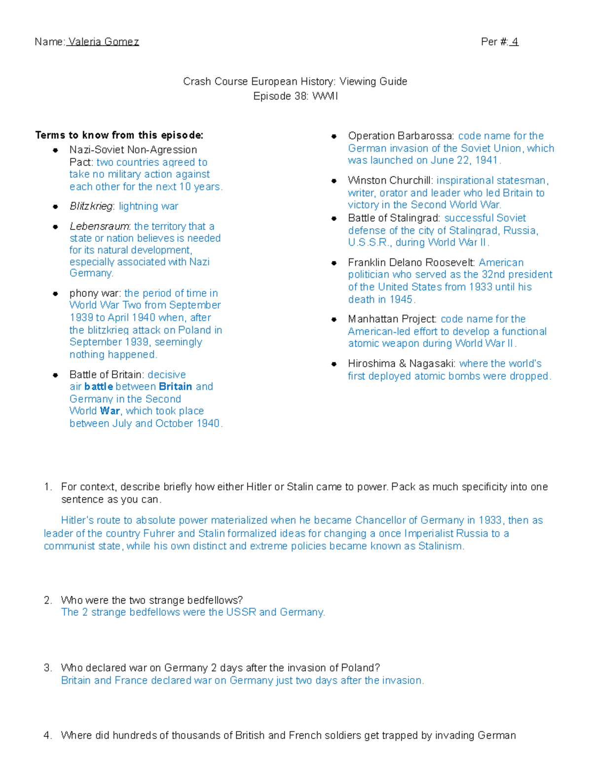 Crash Course WWII - notes - Name: Valeria Gomez Per #: 4 Crash Course ...