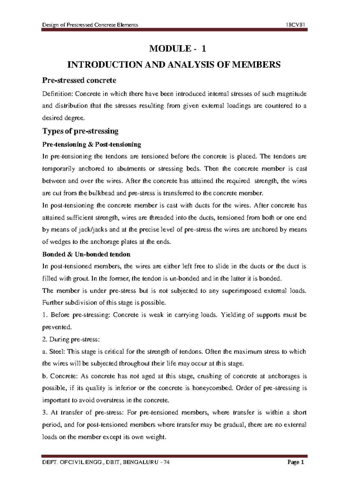 PSC Notes 2 - MODULE - 1 INTRODUCTION AND ANALYSIS OF MEMBERS Pre ...