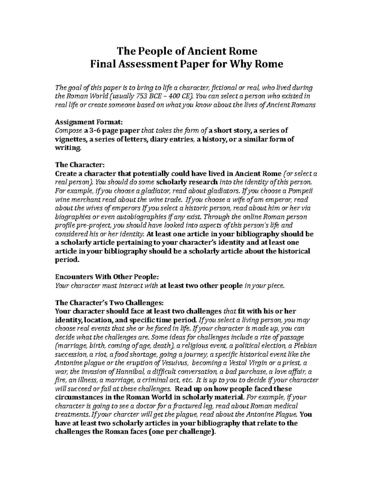 Character Paper - work - The People of Ancient Rome Final Assessment ...