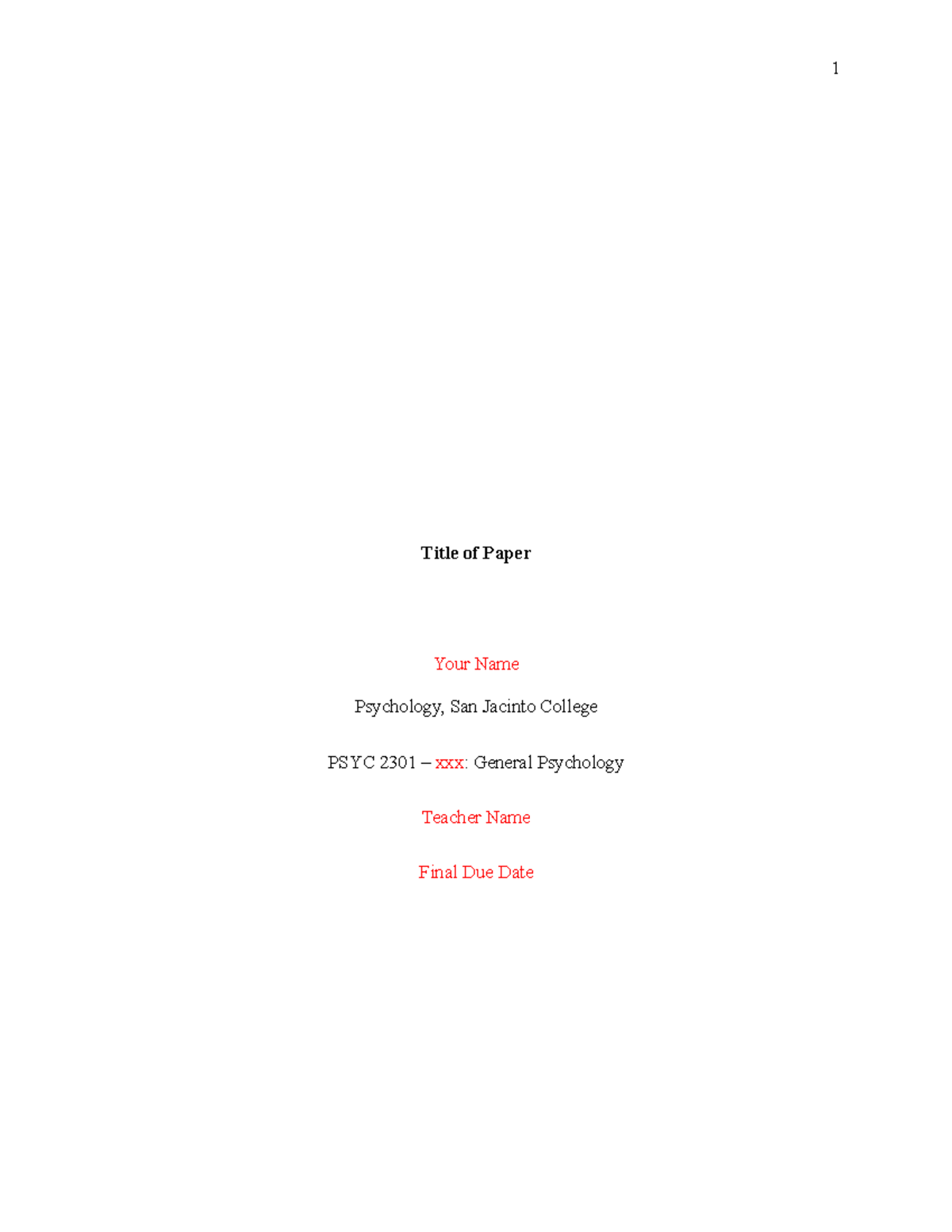 Template - APA Format Critical Thinking(1) - 1 Title of Paper Your Name ...