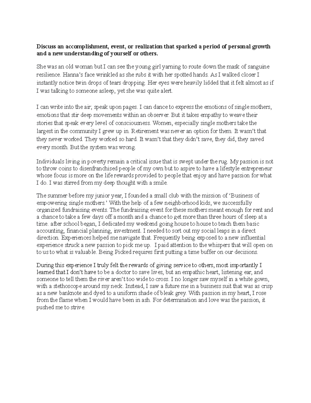 Bini's New Essay - Discuss an accomplishment, event, or realization ...