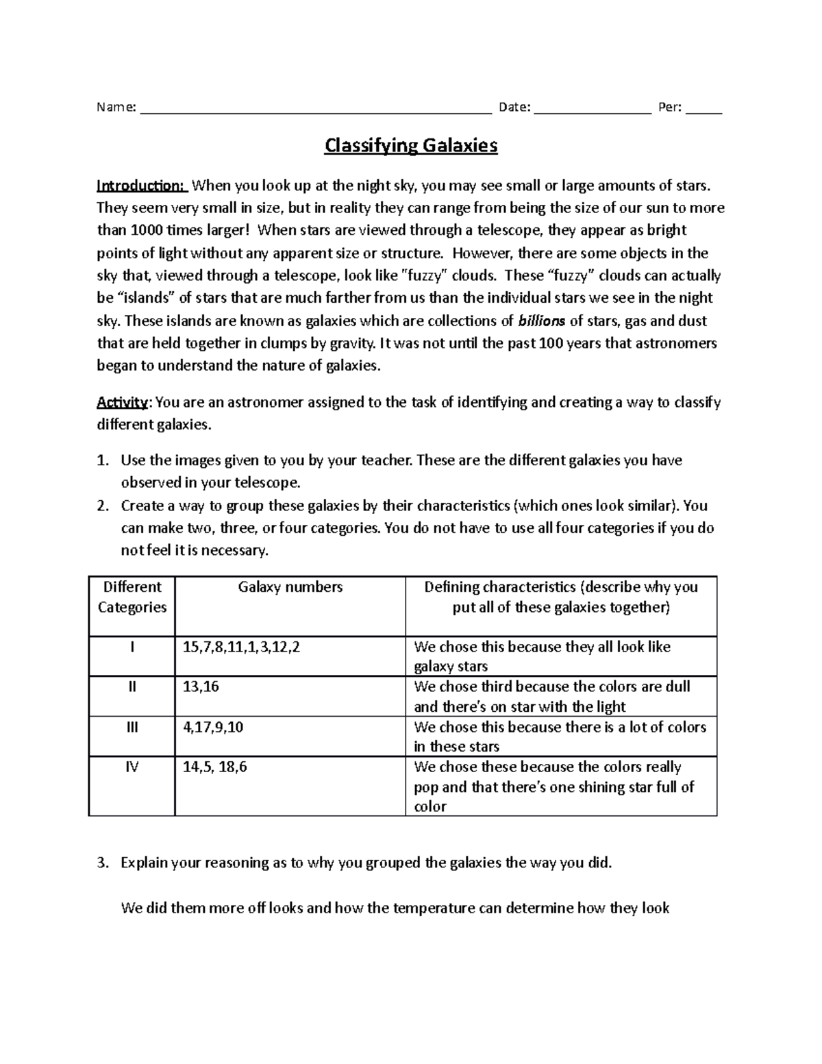 Galaxy Classification Activity - Name ...