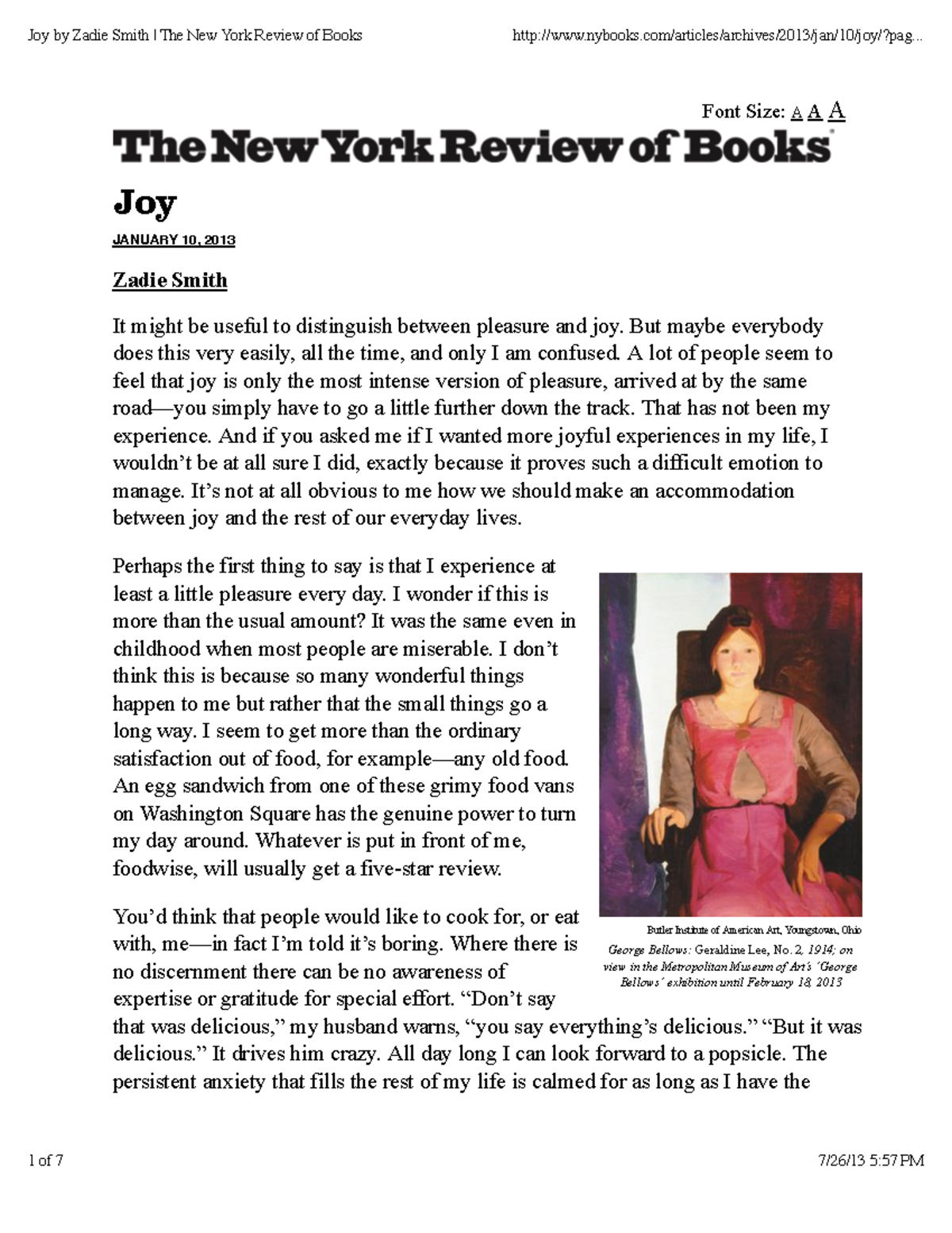 Joy by Zadie Smith - 8tx9txt9cy - Joy JANUARY 10, 2013 Zadie Smith ...