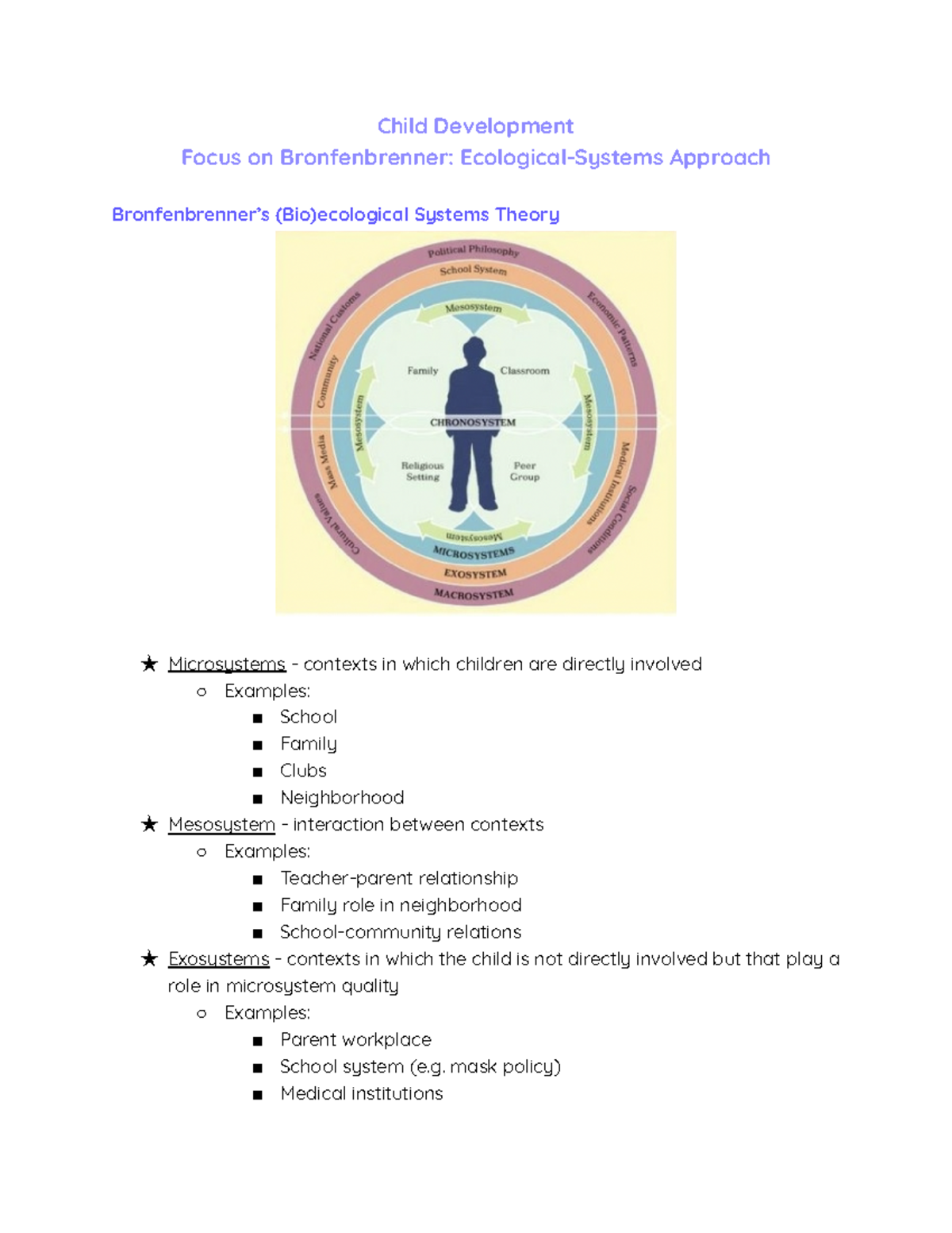 Bronfenbrenner Ecological-Systems Approach Lecture Notes - Child ...