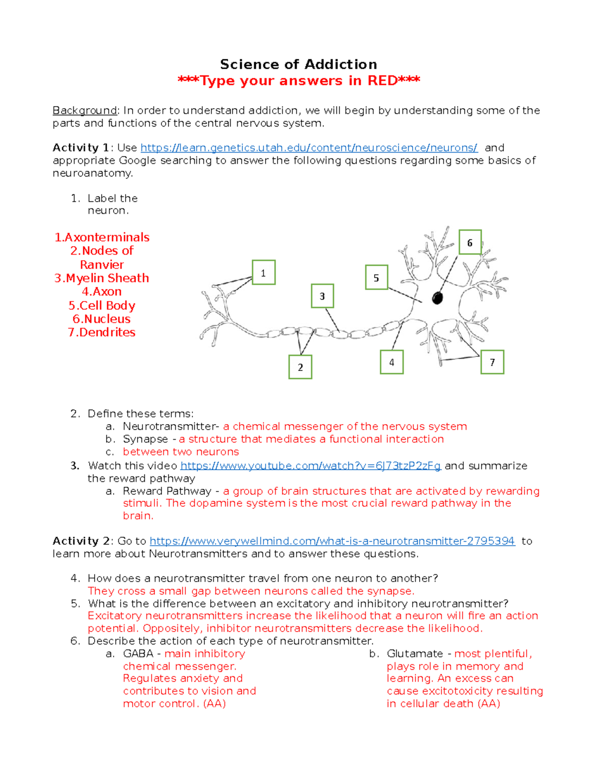 Science of Addiction - Science of Addiction Type your answers in RED ...