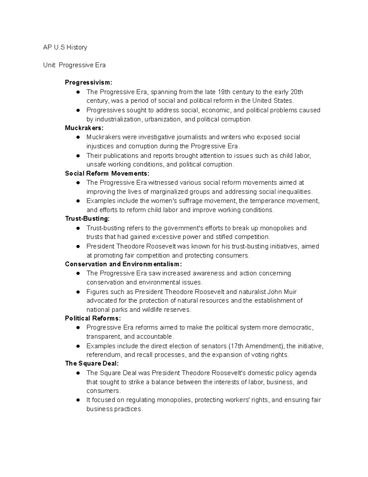 AP U.S. History - Progressive Era - AP U History Unit: Progressive Era ...