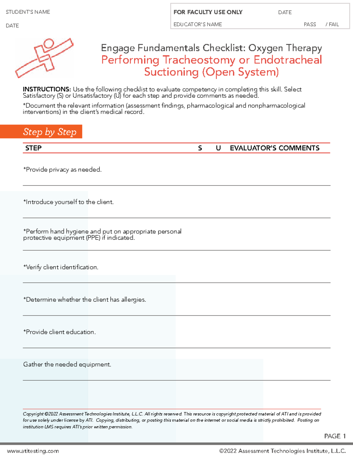 Skills Checklist Oxygen Trach Endo Suctioning 4 - PAGE 1 Copyright ...