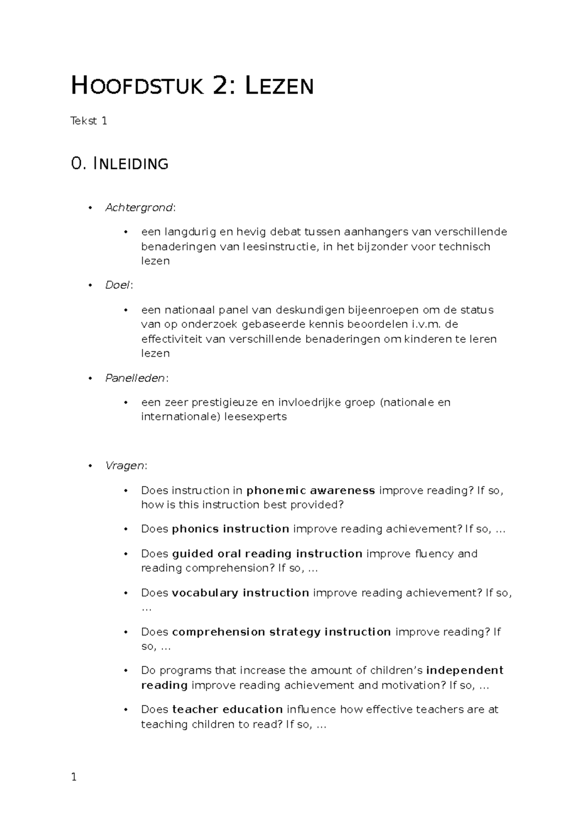 Taaldidactiek H2 - HOOFDSTUK 2: LEZEN Tekst 1 0. INLEIDING Achtergrond ...