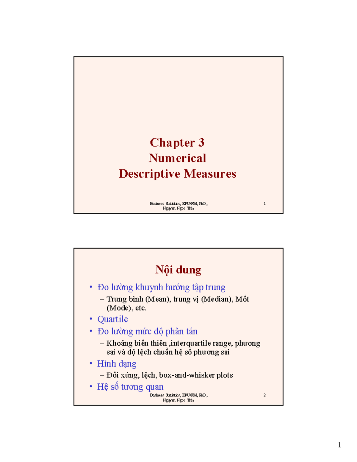 Chap 3 - môn học kinh tế - 1 Chapter 3 Numerical Descriptive Measures Business Statistics, EPU ...