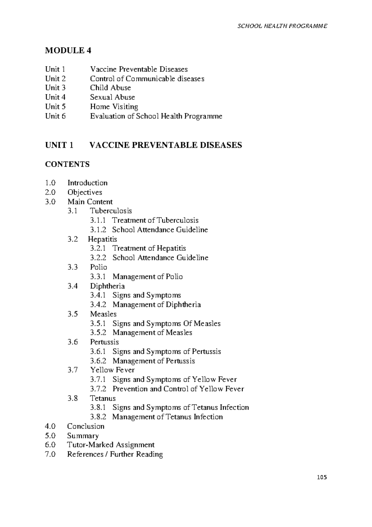 Module-4 - PHS 302 SCHOOL HEALTH PROGRAMME MODULE 4 Unit 1 Vaccine Preventable Diseases Unit 2 ...