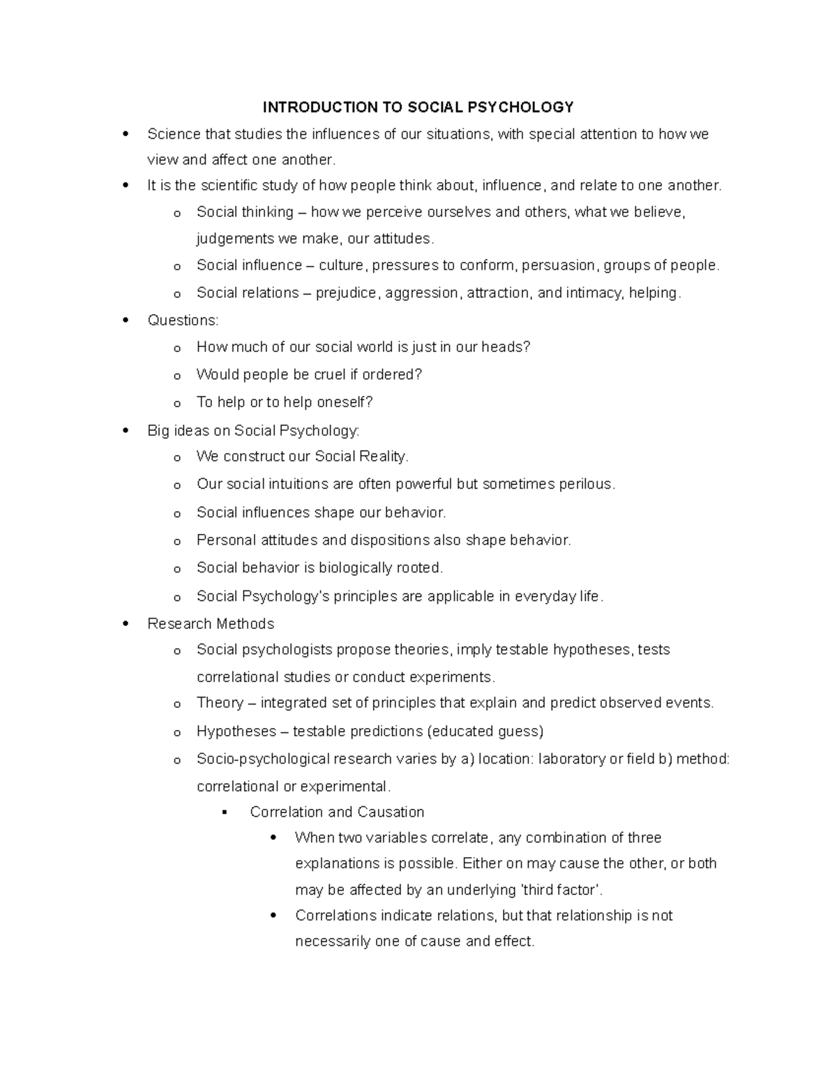 Introduction to Social Psychology - INTRODUCTION TO SOCIAL PSYCHOLOGY ...