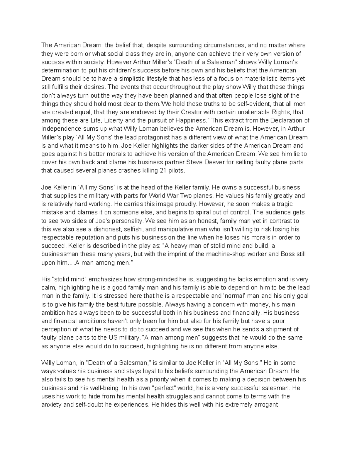 Analysis Of The Male Characters In All My Sons And Death Of A Salesman ...