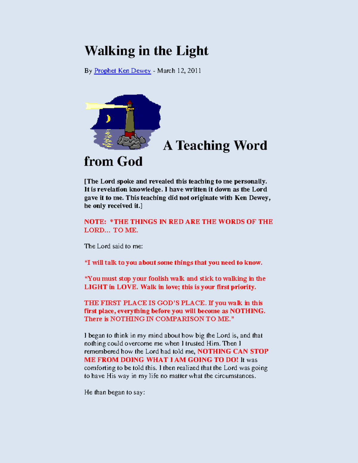 Walking in the Light - Coursework - Walking in the Light By Prophet Ken ...