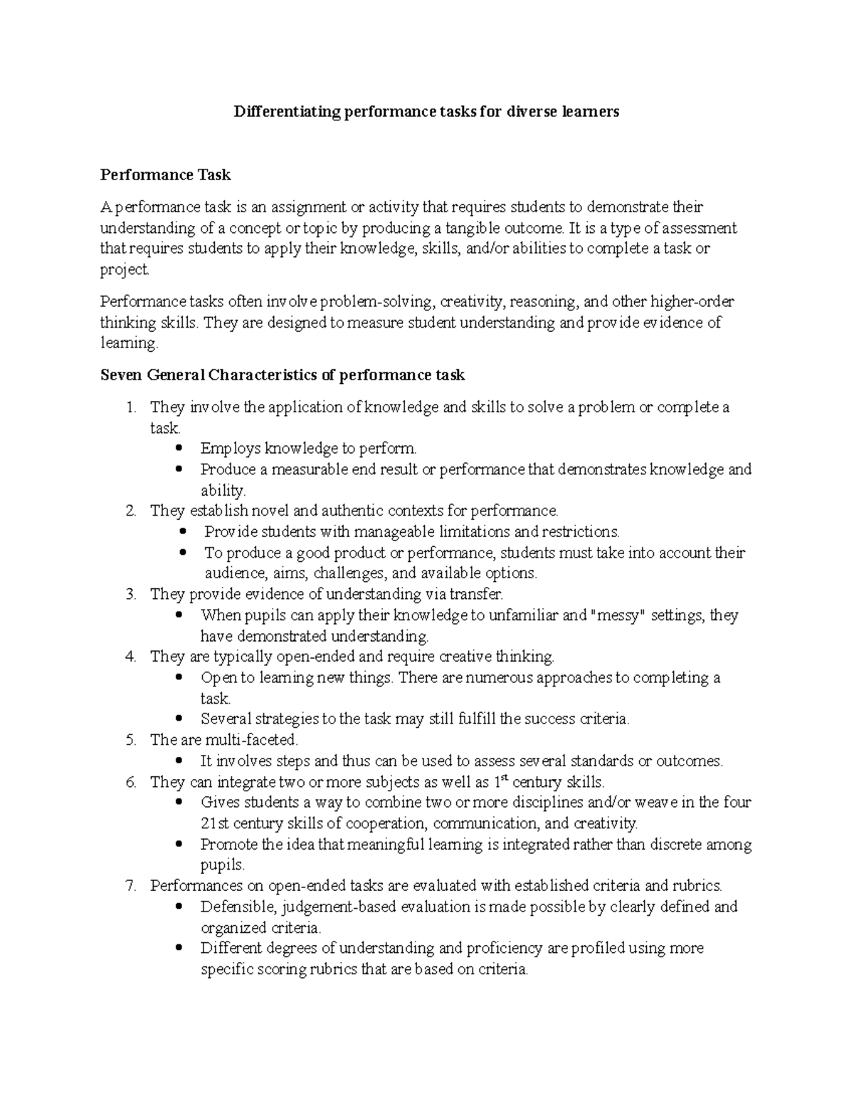 Differentiating performance tasks for diverse learners - Differentiating performance tasks for ...