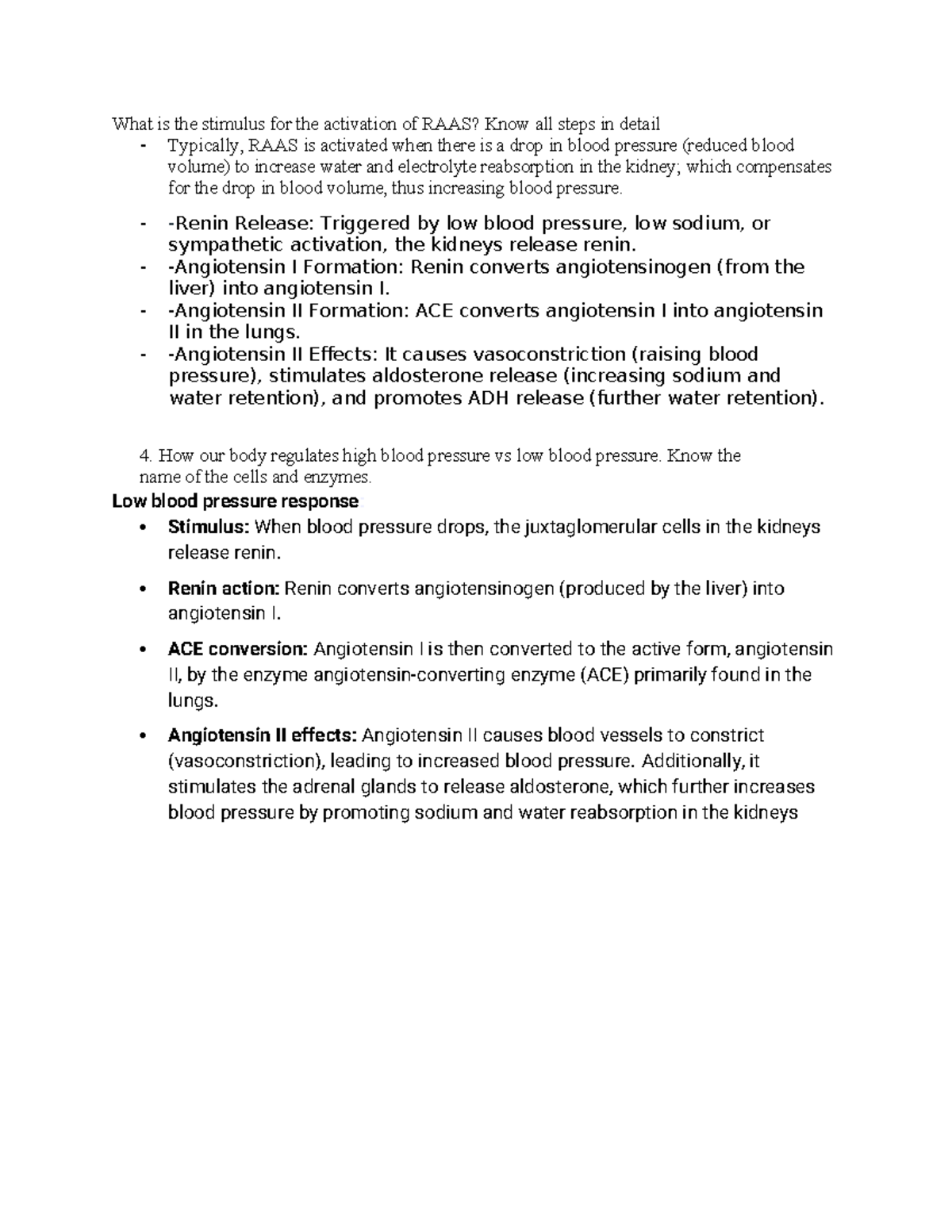 Raas and low bp - quiz practice - What is the stimulus for the ...