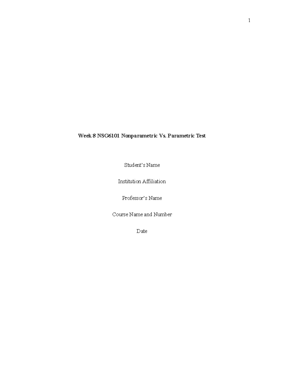 Non Parametric Vs Parametric Test Week 8 Nsg6101 Nonparametric Vs 8394