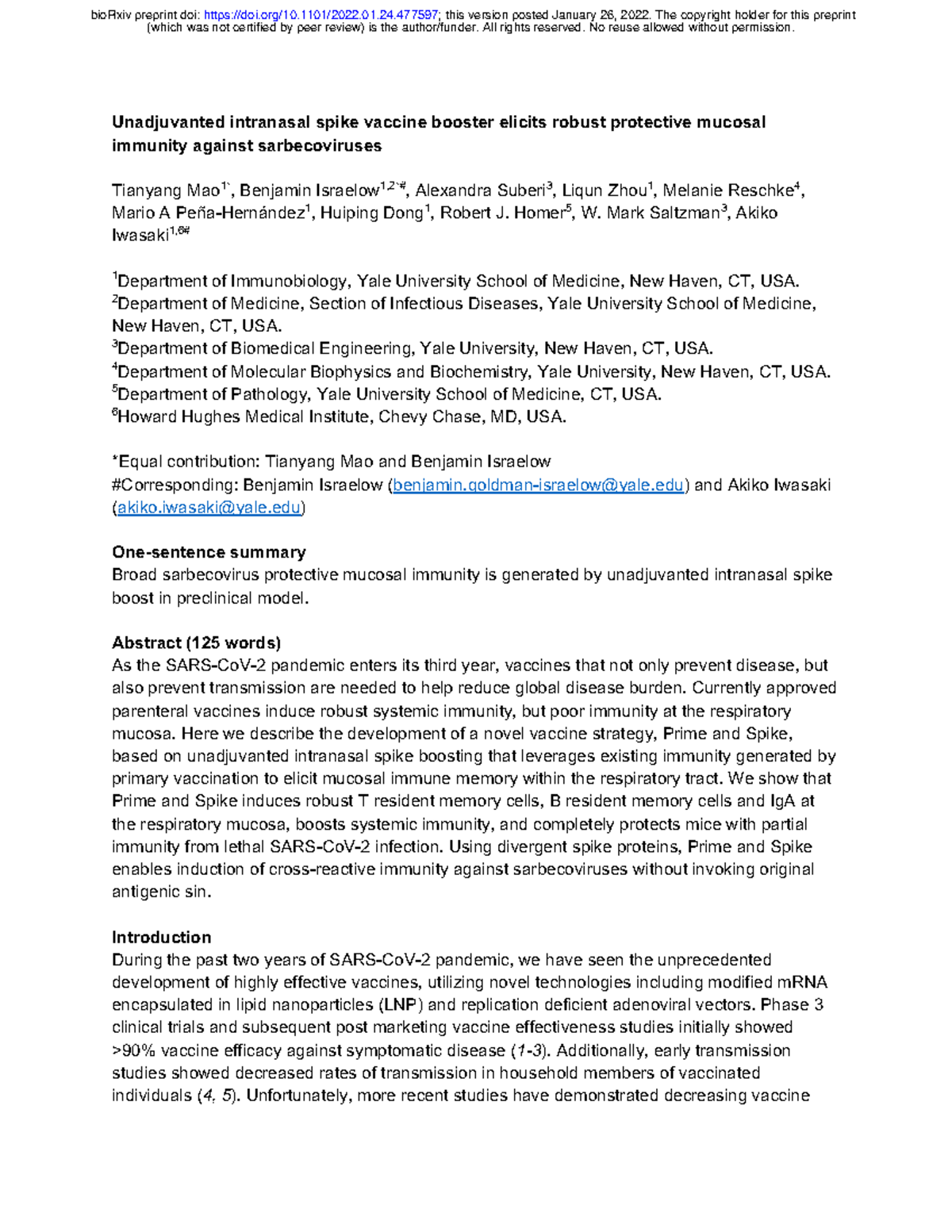 Unadjuvanted intranasal spike vaccine booster elicits robust protective ...